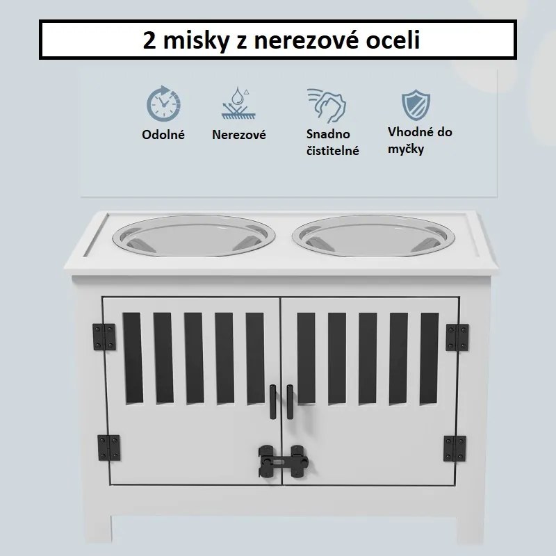 PawHut Miska na krmení pro psy se skříňkou, bílá D08-054V00WT