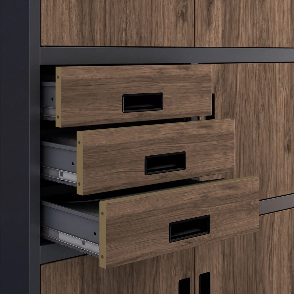 Kovová kancelářská skříň se sejfem antracitová, ořech, 900x1850x400 mm: FILIP II Eco Design