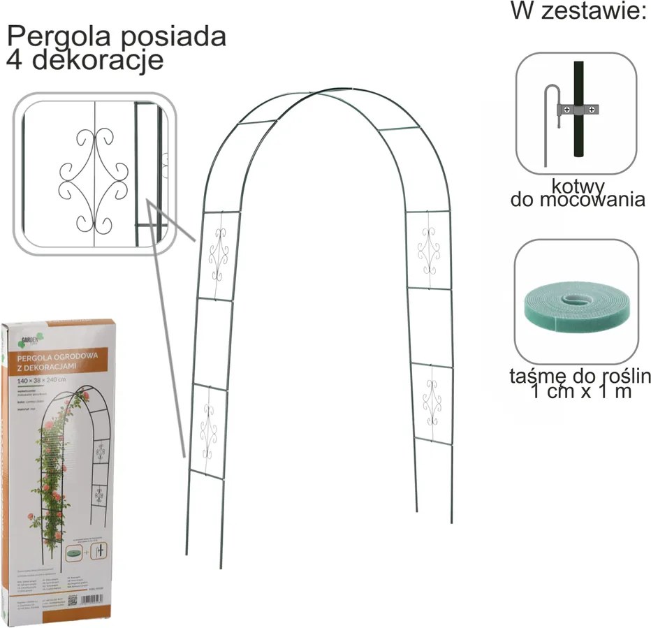 Creative Corner Zahradní pergola kovový oblouk držák pro růže květiny popínavé 240cm zelená