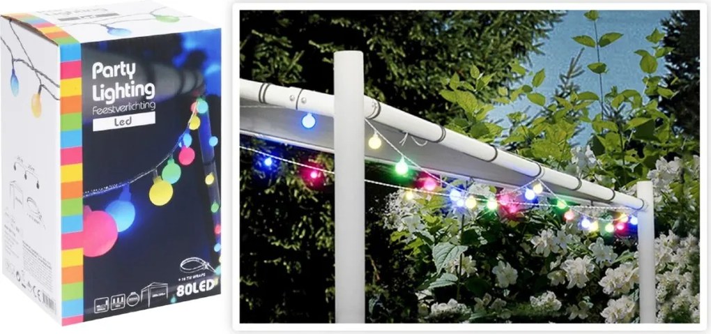 HOMESTYLING Světelný řetěz venkovní LED PARTY barevná 80 LED KO-AX8779200