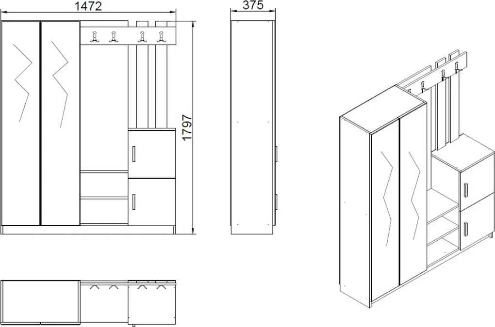 Předsíňová stěna Houseland Visor borovice Atlantic/antracitově šedá