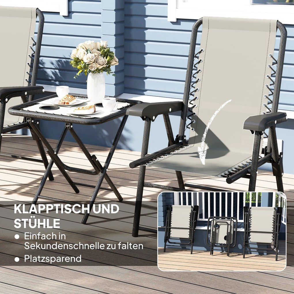 Outsunny Bistro set 3-dílný ocelový zahradní nábytek odolný proti povětrnostním vlivům se skládacím bistro stolem s držákem na pohár zahradní židle t…