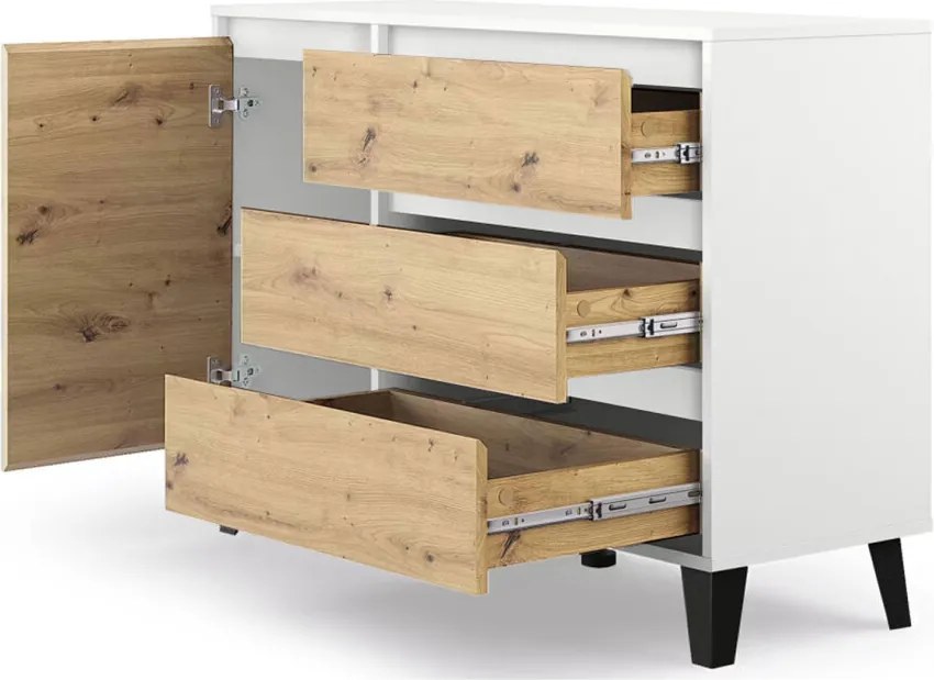 Komoda Borg 1d3s bílá / dub artisan
