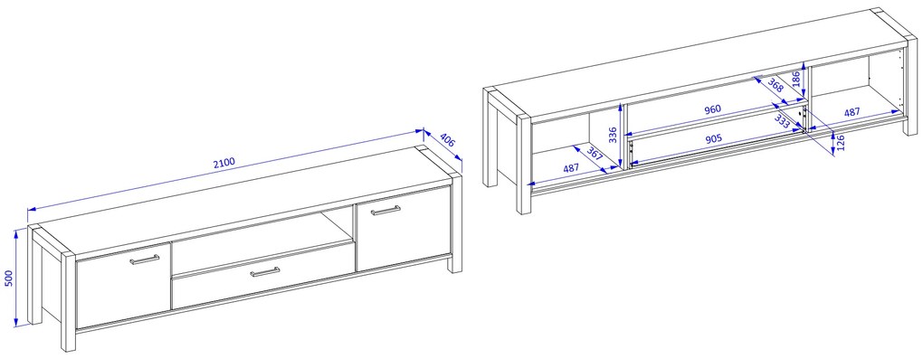 Helvetia Televizní stolek Aktiv 210 cm - dub taurus / černá