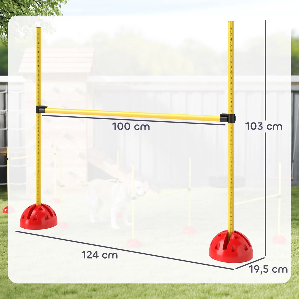 PawHut 4dílná sada agility pro psy se 4 překážkami a přepravní taškou pro trénink skákání, žlutá barva
