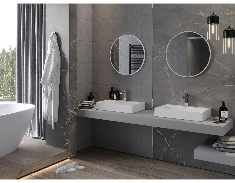Mexen Loft, kulaté koupelnové zrcadlo 60 cm, barva rámu bílá, 9850-060-060-000-20