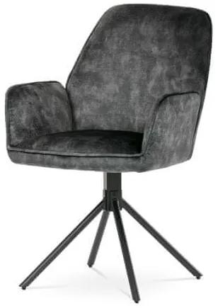 Autronic Moderní jídelní židle Židle jídelní a konferenční, černá látka v dekoru žíhaného sametu, kovové černé nohy (HC-511 BK4)