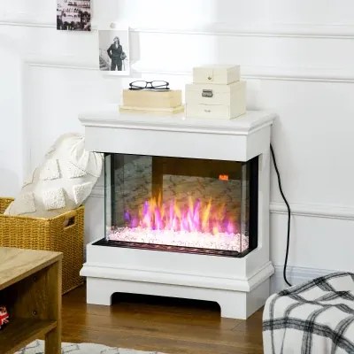 HOMCOM Elektrický krb s 10 barvami, automatické vypnutí a 12hodinový časovač, 61x28x66,5 cm, bílý
