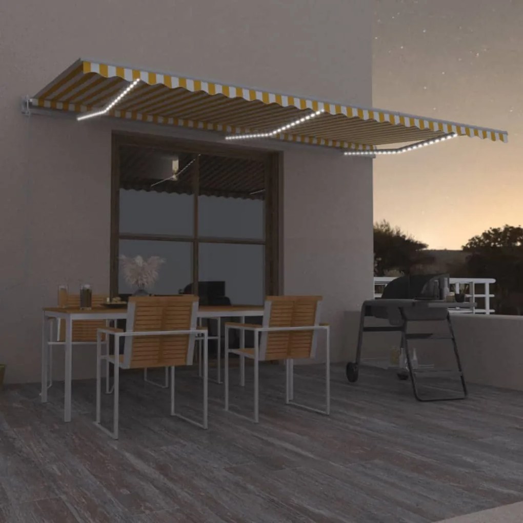 Automatická markýza LED a senzor větru 600 x 300 cm žlutobílá 3068973