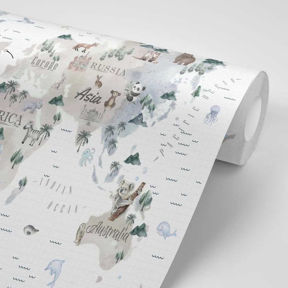 Samolepící tapeta minimalistická mapa se zvířátky
