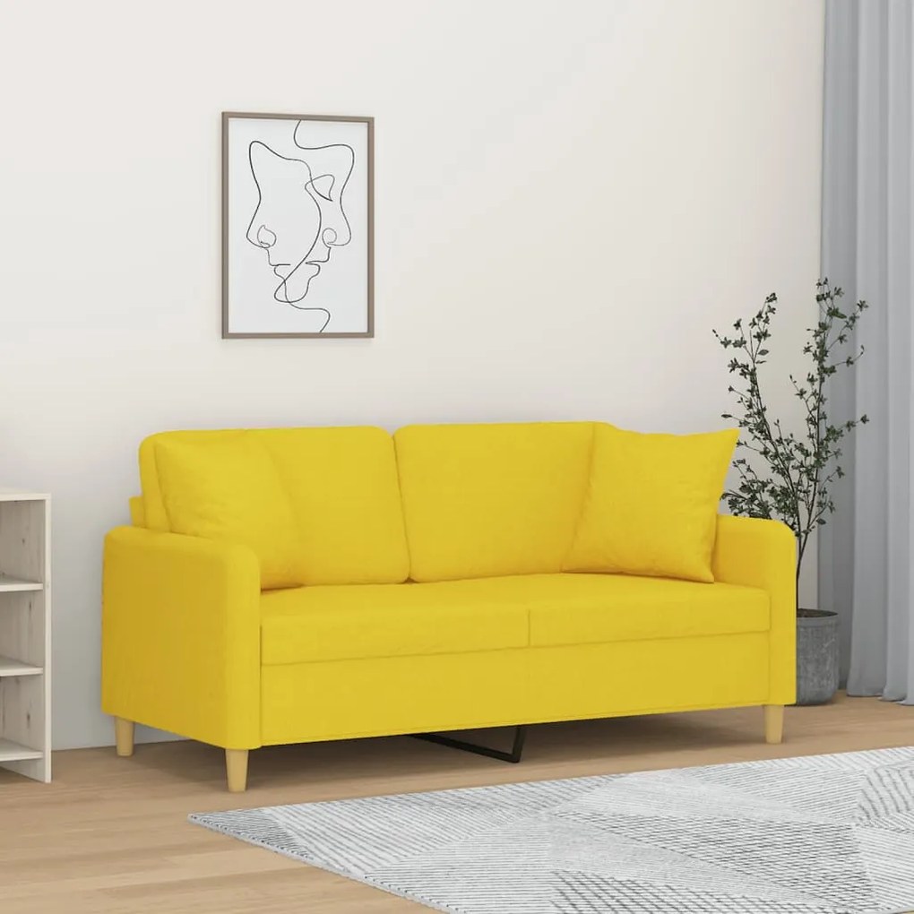 2místná pohovka s polštáři světle žlutá 140 cm textil 3200914