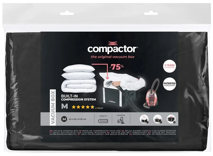 Černý úložný box na oblečení Compactor XXL Black Edition 3D Medium, 125 l