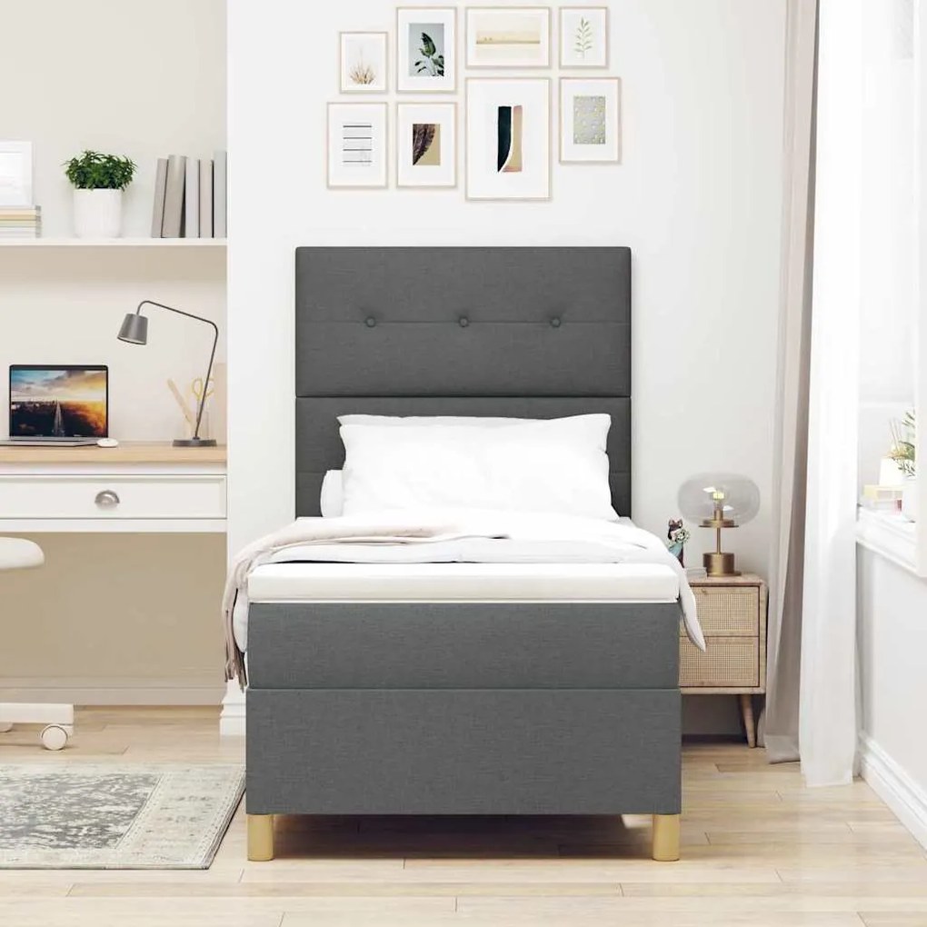 Postel s boxspringem s čelo Tmavě šedá 80 x 200 cm textil 3339575