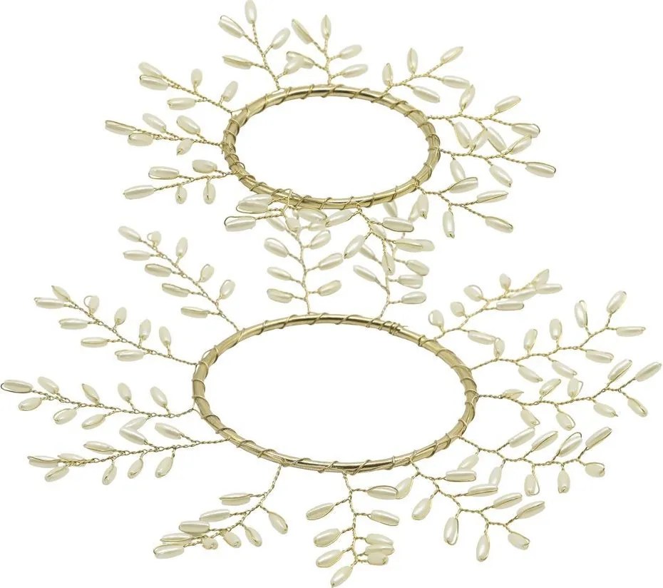 2ks luxusní dekorační věneček s perličkami na svíčku Glaze Forest - 18cm/ 11cm