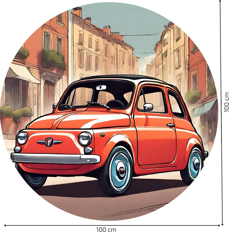 PIPPER. Kruhová samolepka na zeď "Fiat 500" Velikost: 100cm