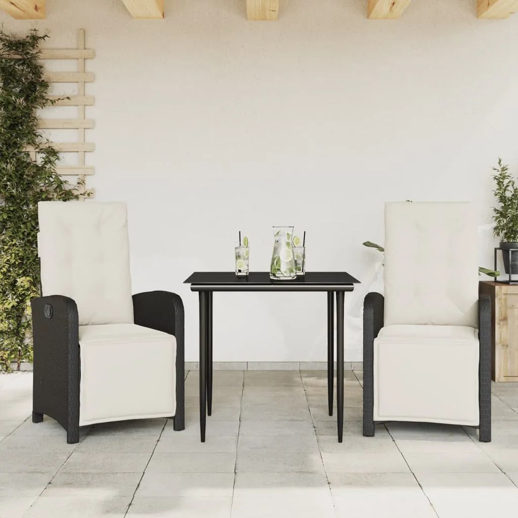 3dílný bistro set s poduškami černý polyratan 3212514