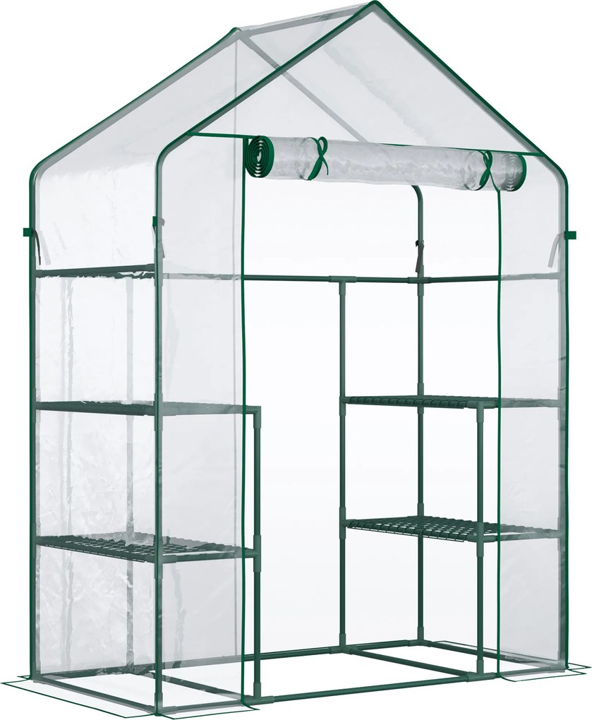 Outsunny Fóliový skleník Walk-in Skleník na rajčata 142x73x195cm se 6 policemi, průhledný pro zahradu a rostliny |