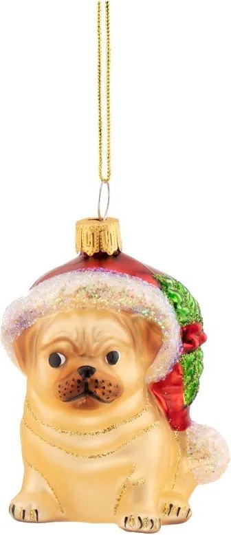 Skleněná vánoční ozdoba 6 cm Festive Pug – Sass &amp; Belle