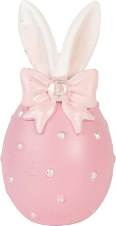 Růžové velikonoční vajíčko s kamínky a králičíma ušima – 6x12 cm