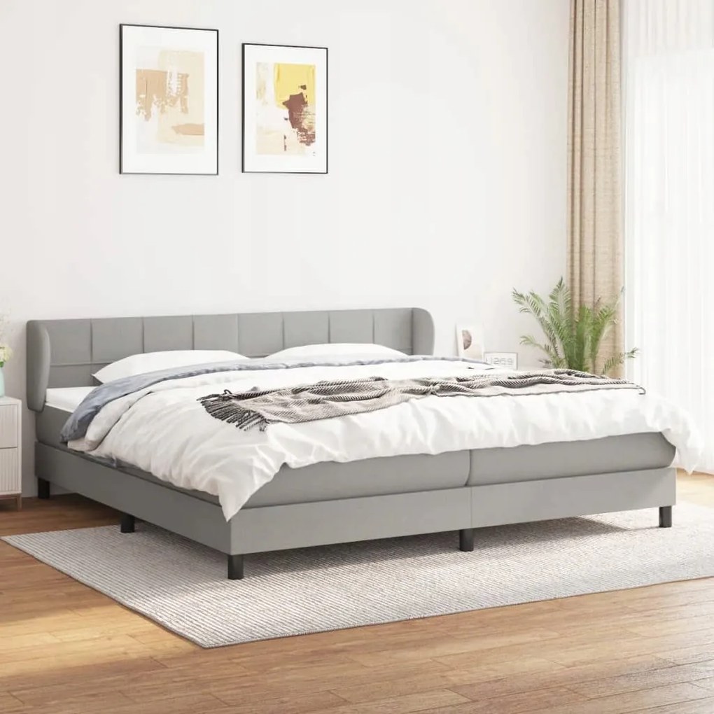 Box Spring Postel S Matrací Textil Světle Šedá Blok se čtverci 200 x 200