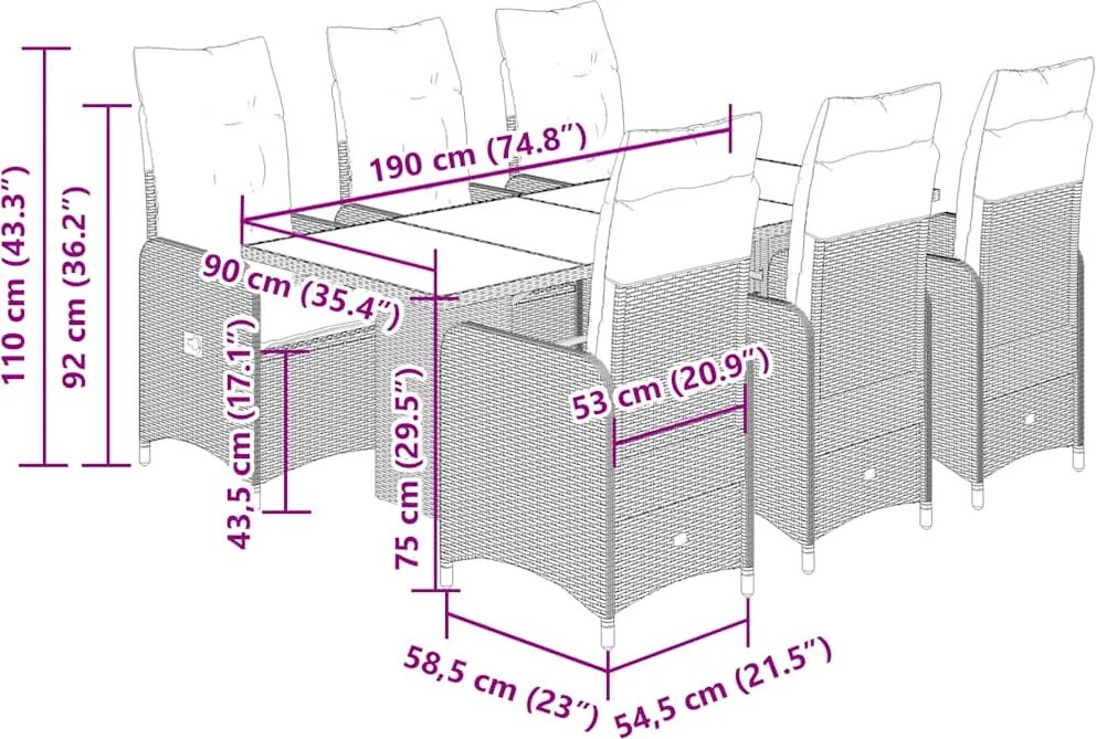 7dílný zahradní bistro set s poduškami béžový polyratan 3277104