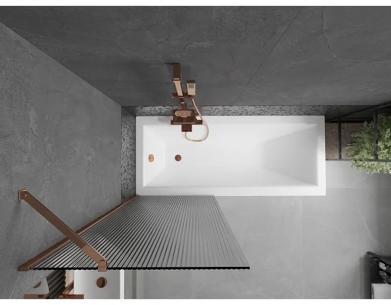 Mexen Next, vanová zástěna 1-křídlová 70 x 150 cm, fixní křídlo, 6 mm sklo s pruhy, růžové zlato profil, 895-070-000-00-09-60