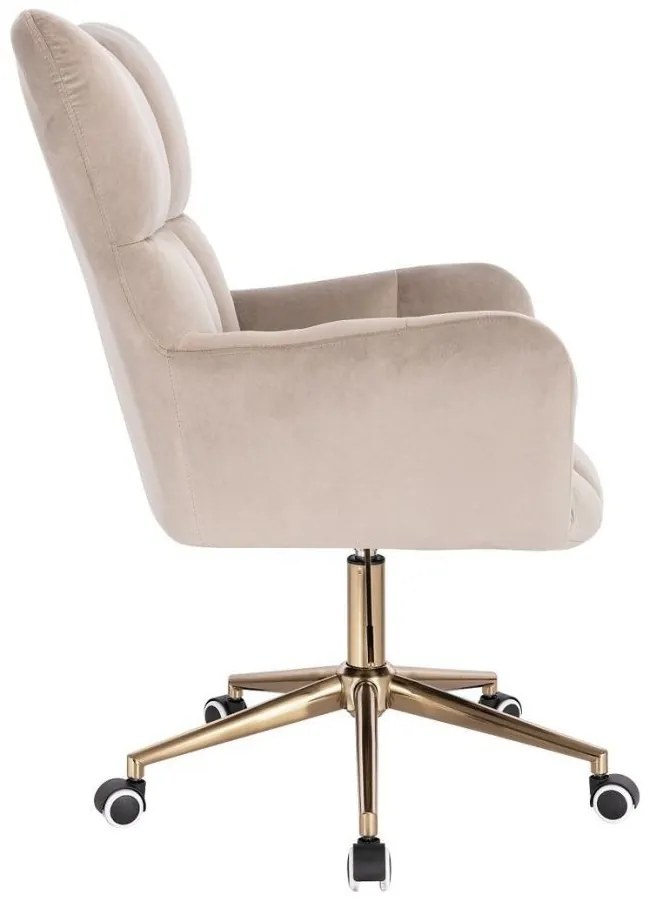 LuxuryForm DESIGN Otočné křeslo AURORA VELUR na zlaté podstavě s kolečky - latte