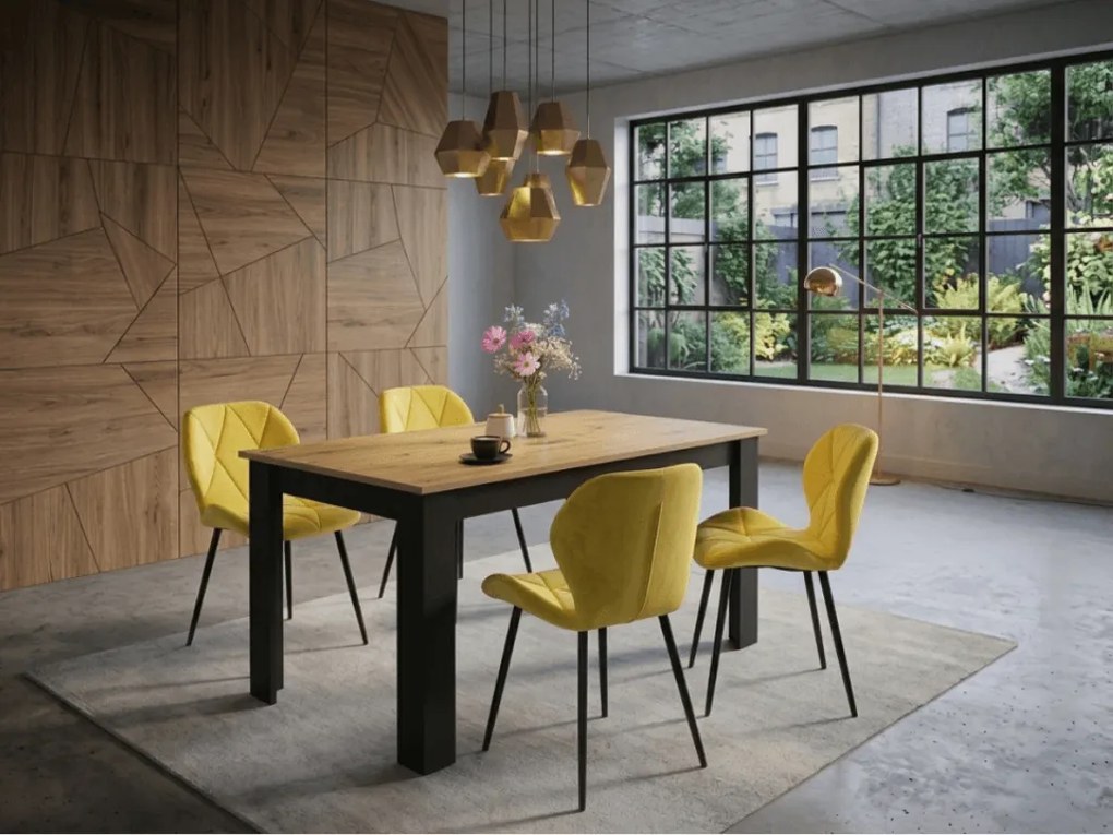Jídelní židle MANGO VELVET s černými nohami, žlutá