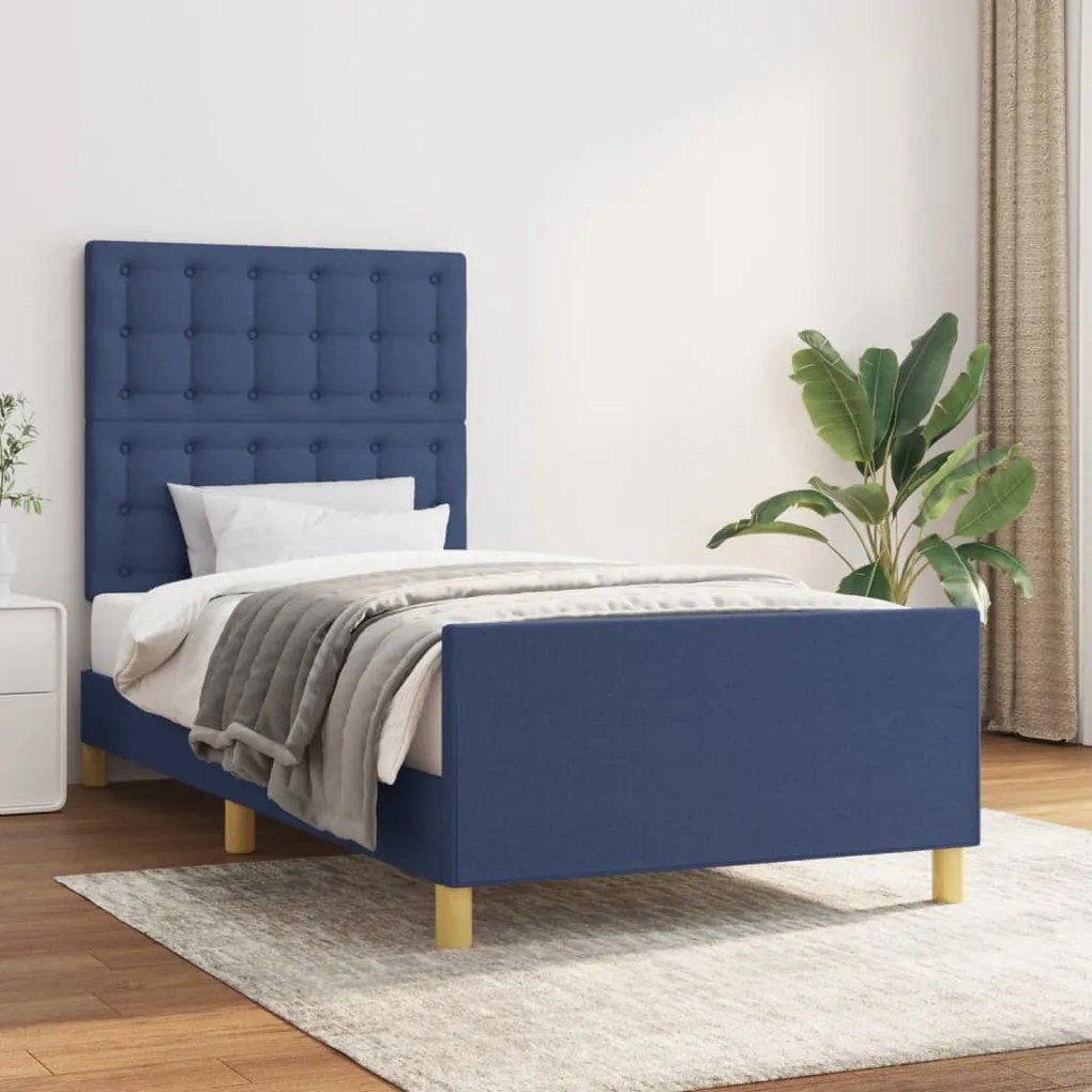 Rám postele s čelem modrý 80 x 200 cm textil 3125339