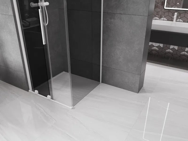Mexen Velar, sprchový kout s posuvnými dveřmi 90 x 90 cm, 8mm šedé sklo, bílá matná, 871-090-090-41-20