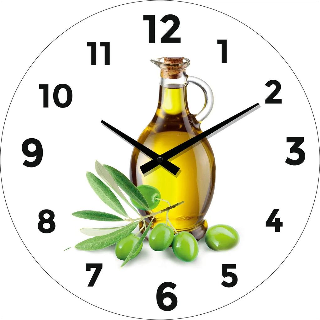 Postershop Nástěnné skleněné hodiny: Olivový olej (1) - 34 cm