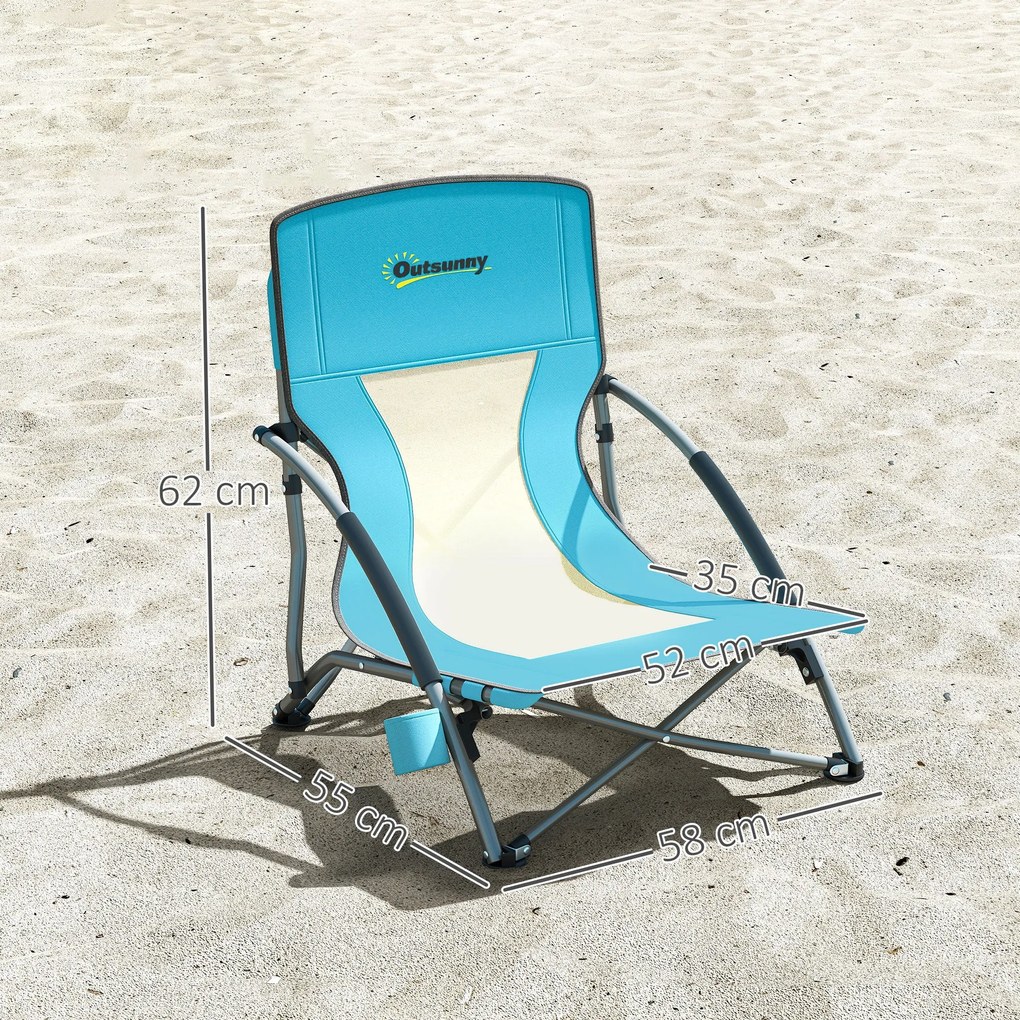 Skládací plážová židle Outsunny, lehká campingová židle 2,2 kg, s prodyšným opěradlem, přenosnou taškou a držákem na pití pro zahradu, piknik, festiva