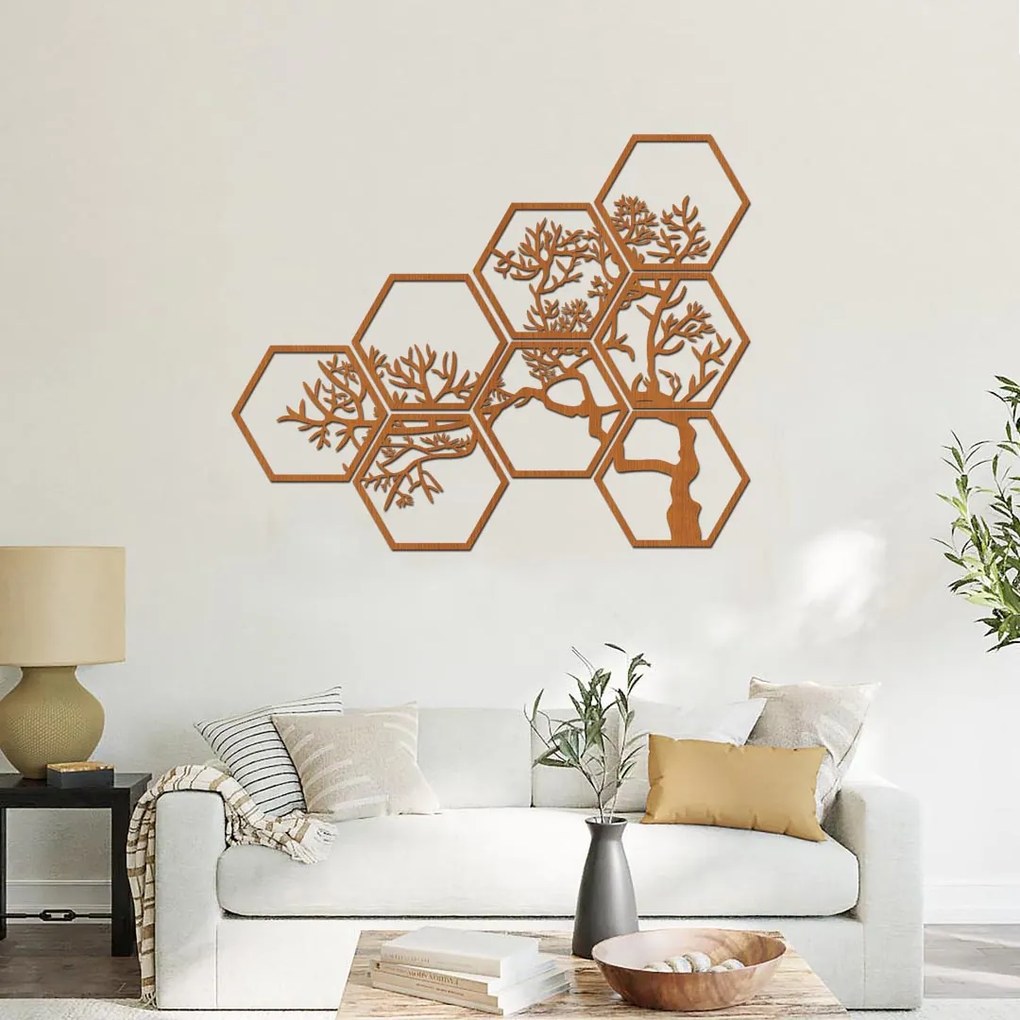 dřevo života Dřevěný strom na zeď HEXAGON Zvolte barvu dekoru: Třešeň, Rozměry (cm): 60x48