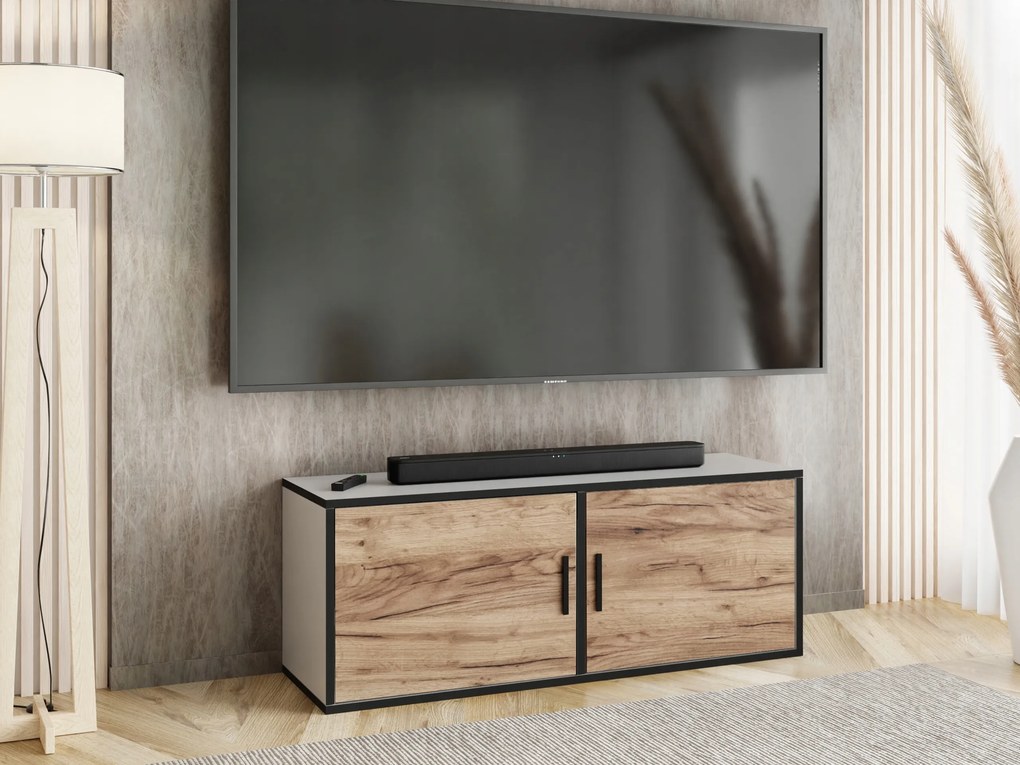 TV skříňka ROJO 2 bílý + dub Craft zlatý uzavřená TV skříňka s policí