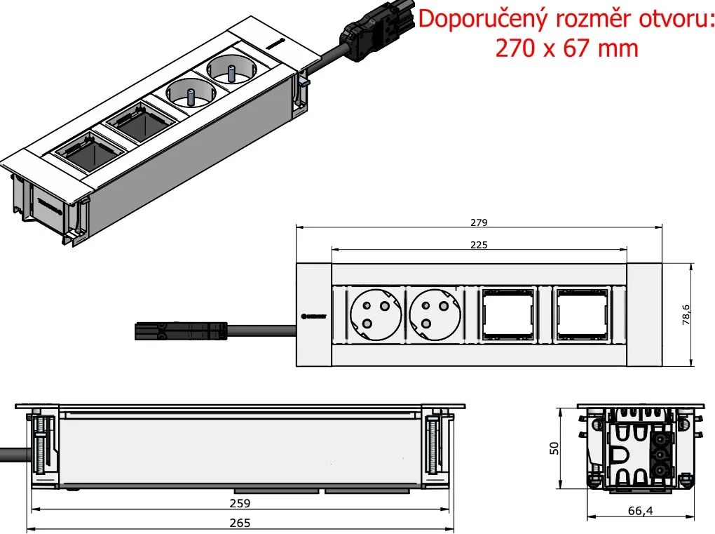 IBConnect Vestavná zásuvka INTRO černá - různé konfigurace Konfigurace elektrozásuvky: 3x230V