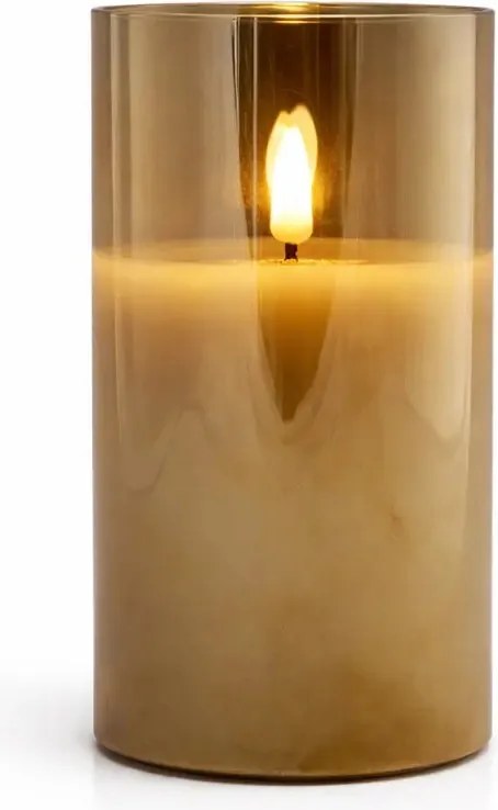 LED svíčka ve skle na baterie, Ø 7,5 × 15 cm, zlatá, 2× AA