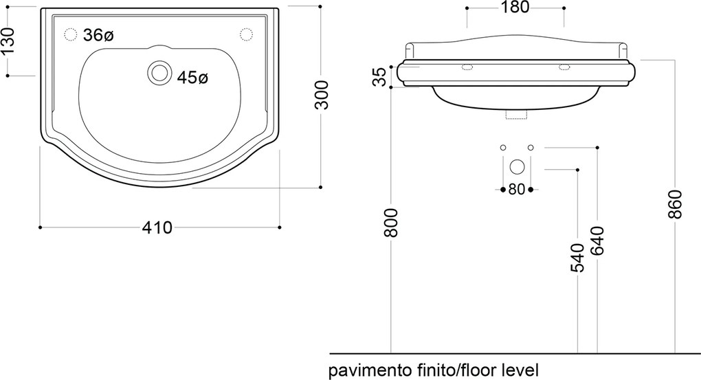 Kerasan RETRO keramické umyvadlo 41x30cm, otvor pro baterii vlevo, bílá 103301SX