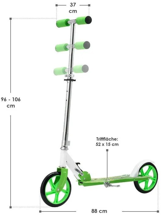 Dětská koloběžka s velkými koly a popruhem, zelená