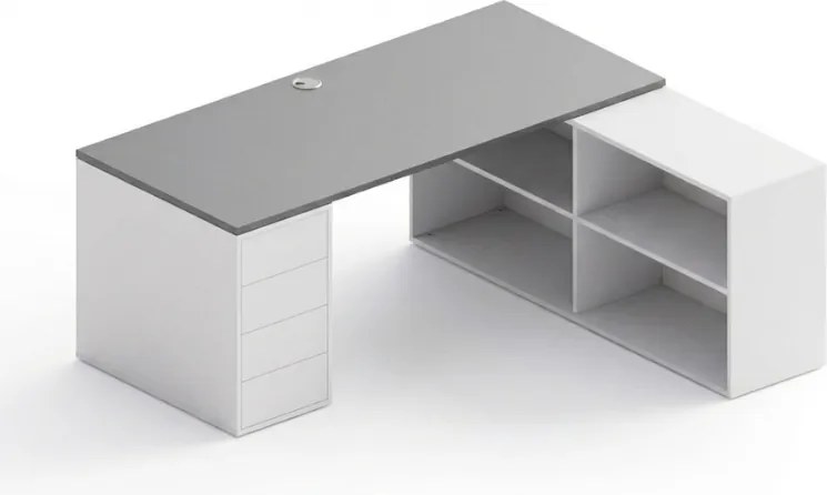 Kancelářský psací stůl s úložným prostorem BLOCK B04, 180x160 cm, bílá/grafit