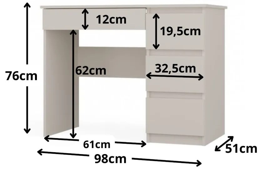 Psací stůl MIJAS 98 cm kašmír pravý