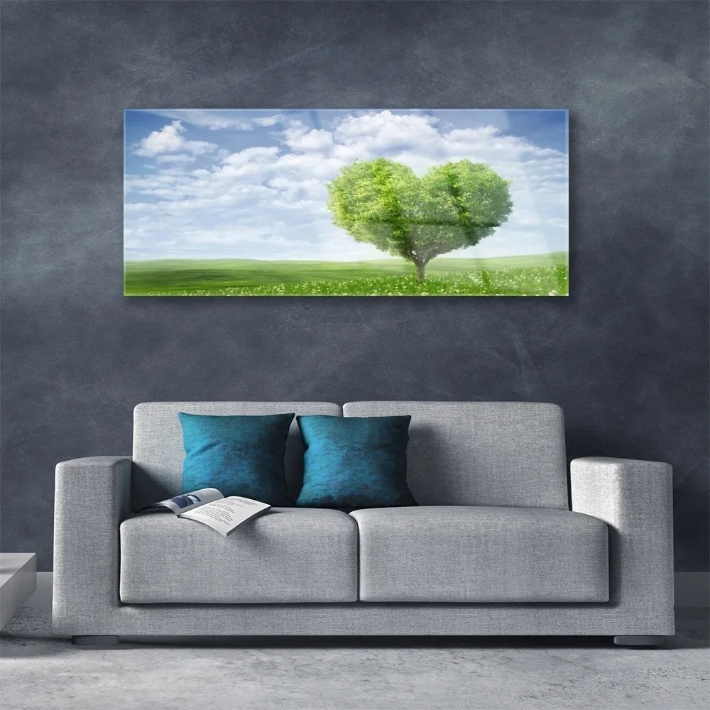 akrylový obraz Strom Srdce Příroda 125x50 cm