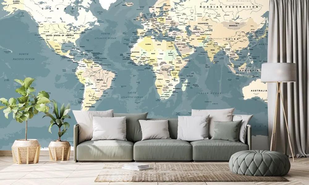 Tapeta vintage mapa světa - 375x250 cm