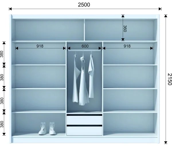 Šatní skříň se zrcadlem SABRINA 250x215 cm bílá