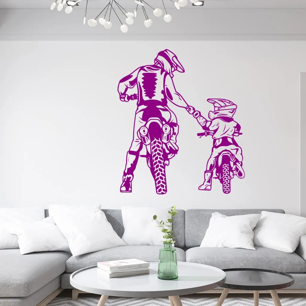 Živá Zeď Samolepka na zeď Motokros otec a syn Barva: fialová, Velikost: 100 x 87 cm