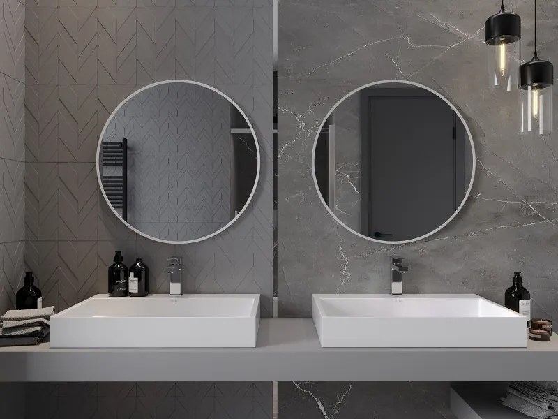 Mexen Loft kulaté koupelnové zrcadlo 70 cm, bílý rám - 9850-070-070-000-20