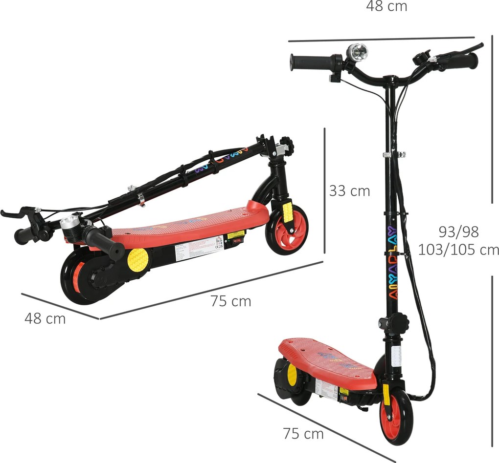 HOMCOM 120W skládací elektrický skútr pro děti 7-14 let Max. rychlost 12 km/h Max. vzdálenost 10 km - Červená