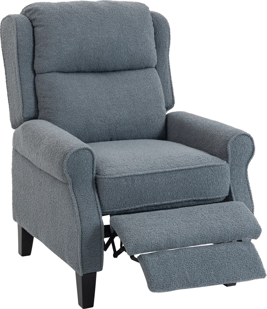 HOMCOM nastavitelná relaxační křeslo z teddym fleece, relaxační křeslo s vysouvací podnožkou, polstrované sedadlo, šedá 83B-604V00GY