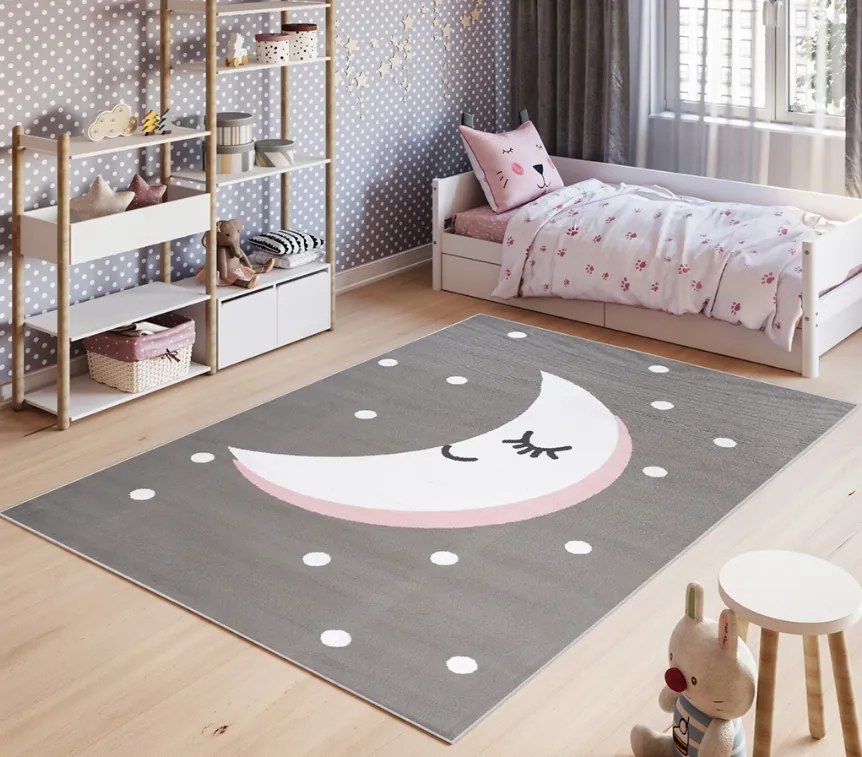 Chemex Dětský koberec Spící měsíc šedý různé rozměry Rozměr: 120x170cm
