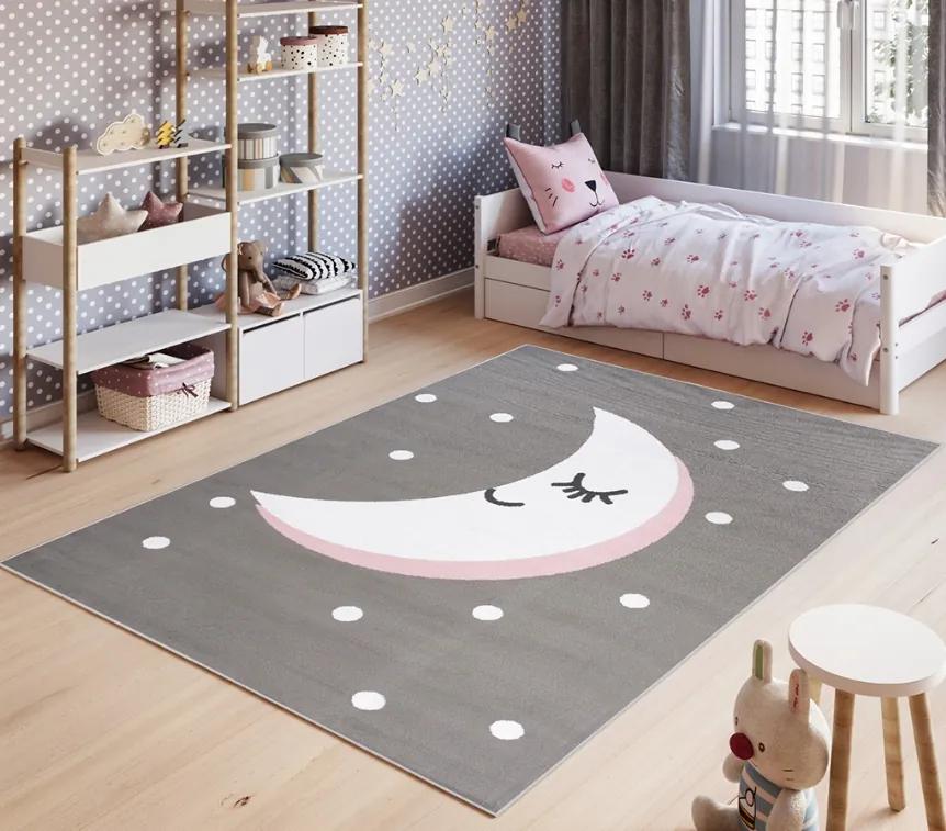Chemex Dětský koberec Spící měsíc šedý různé rozměry Rozměr: 80x150cm