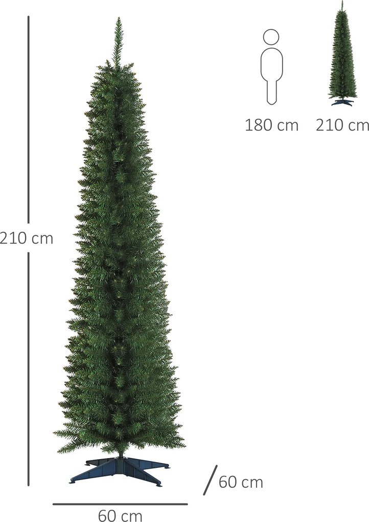 HOMCOM Umělý vánoční strom, umělá jedle, včetně stojanu a vánoční hvězdy, 2,1 m, zelený